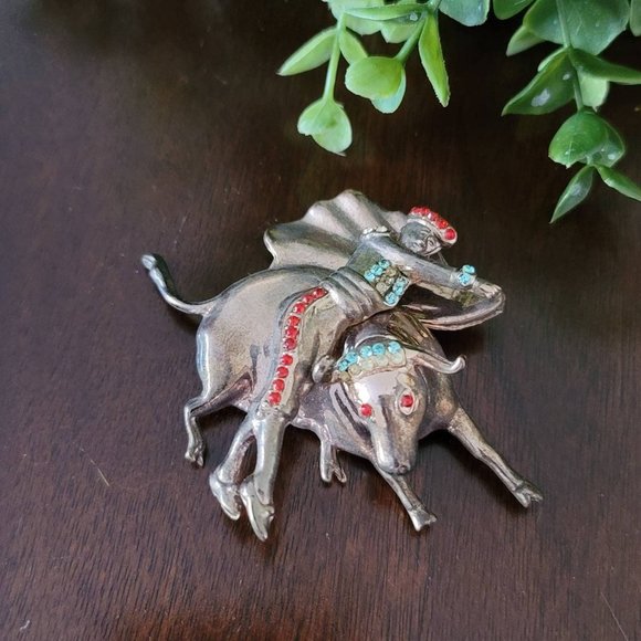 Jewelry | Vintage Sterling Silver Bullfighter Matador And Bull Brooch ...